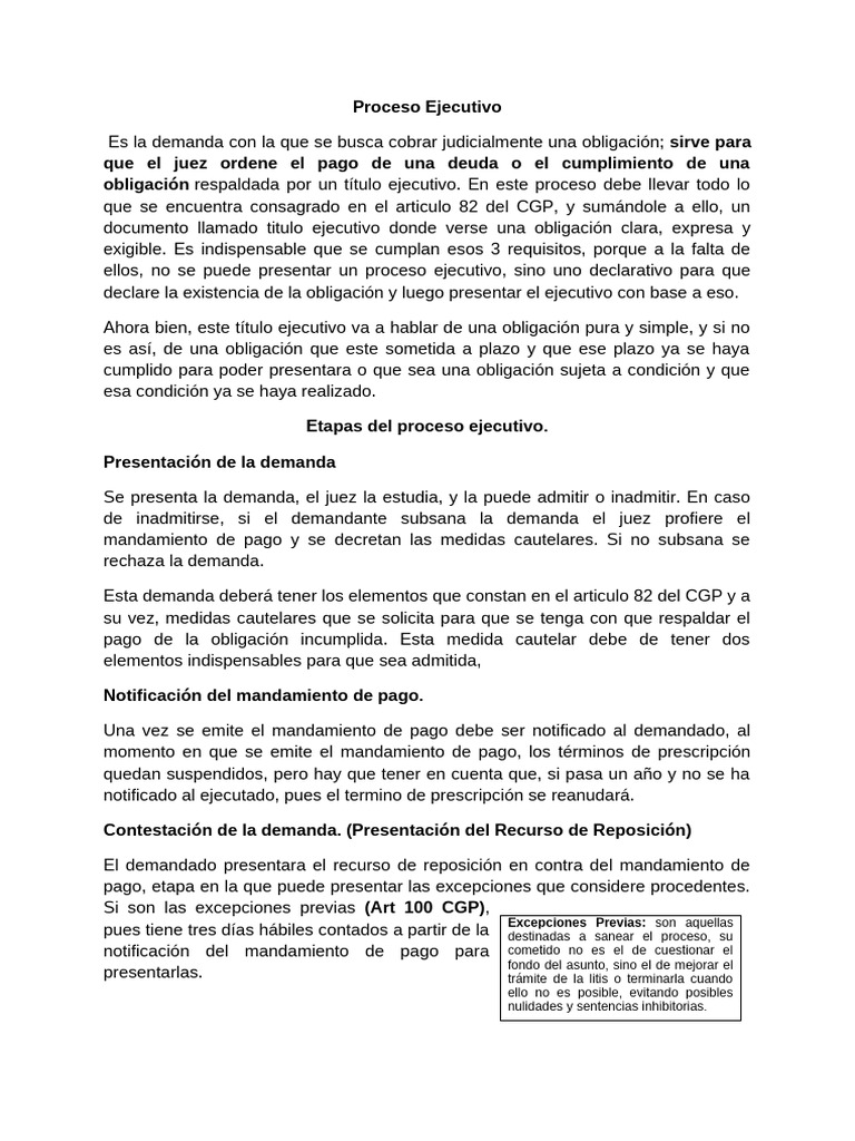 Etapas del Proceso Ejecutivo | PDF