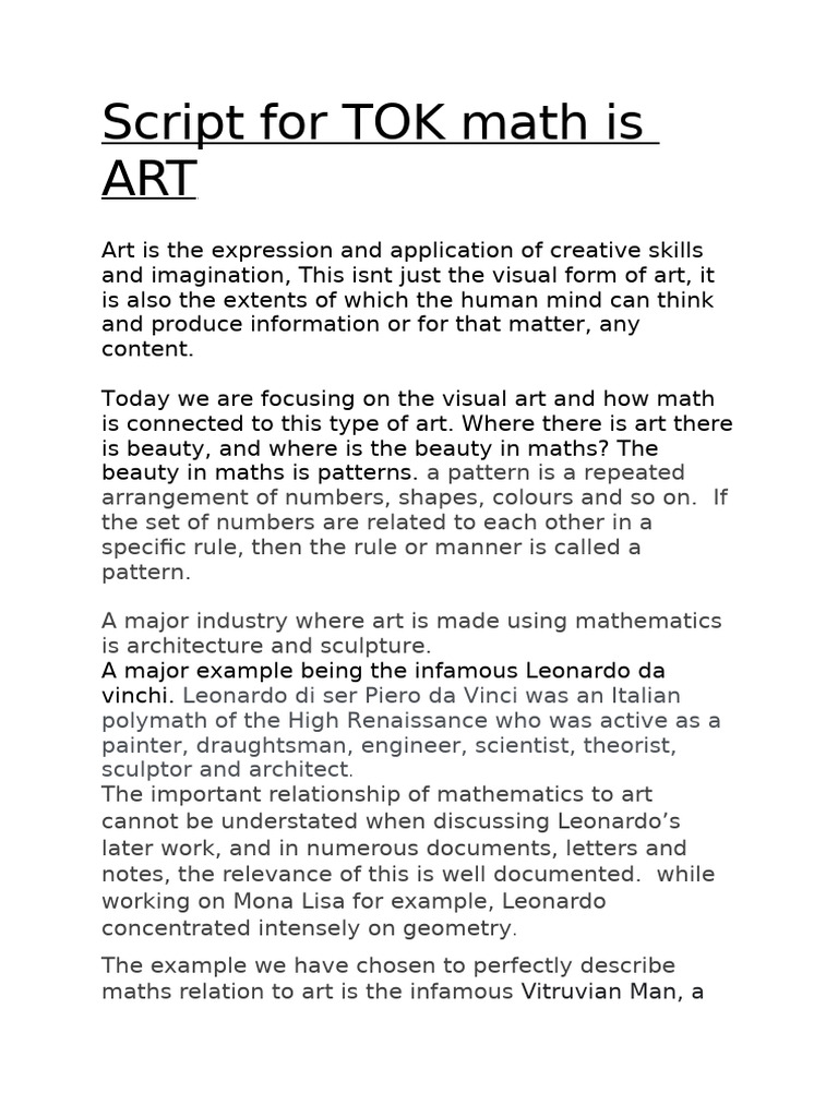 Script For TOK Math Is ART | PDF