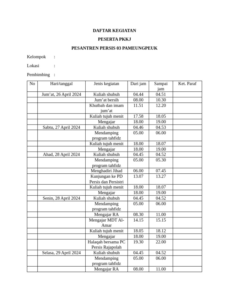 Daftar Kegiatan | PDF