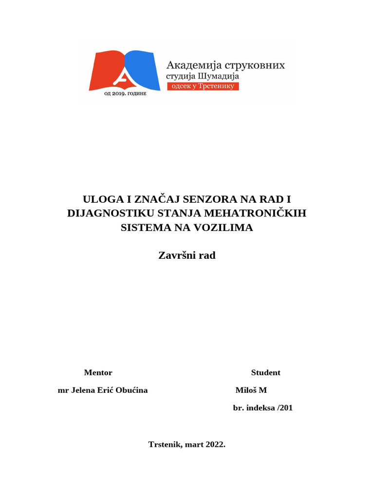 131 - Uloga I Značaj Senzora Na Rad I Dijagnostiku Stanja Mehatroničkih ...