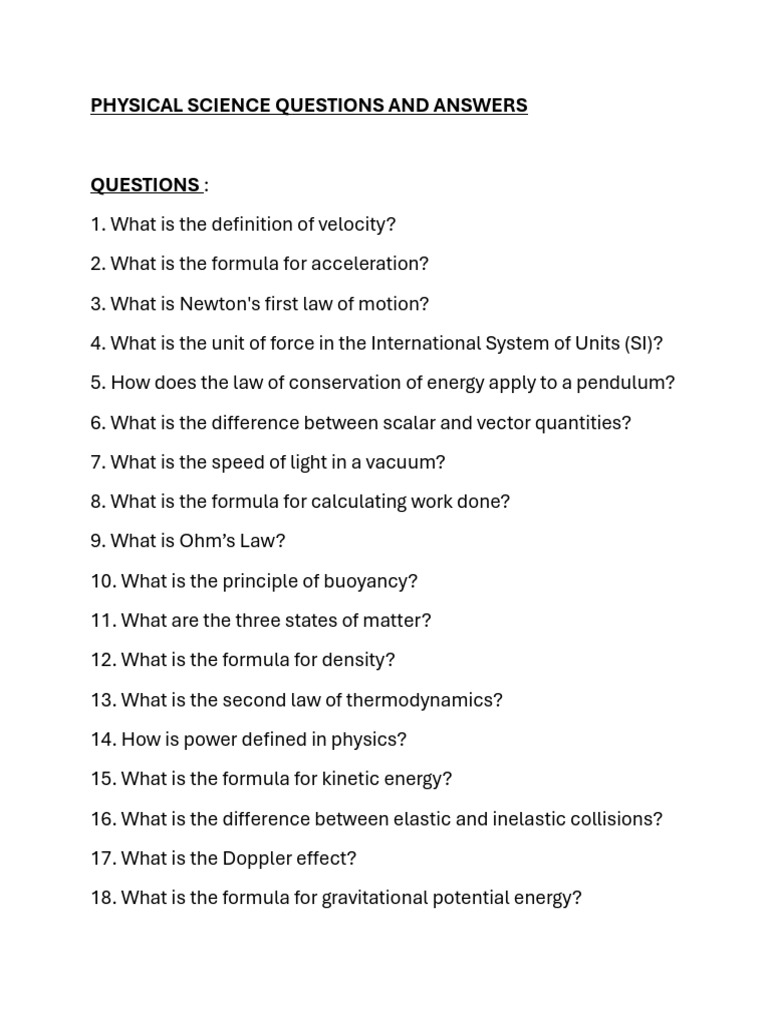Physical Science Questions and Answers | PDF