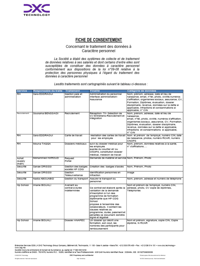 DXC - Fiche de Consentement 05 05 2023 II | PDF