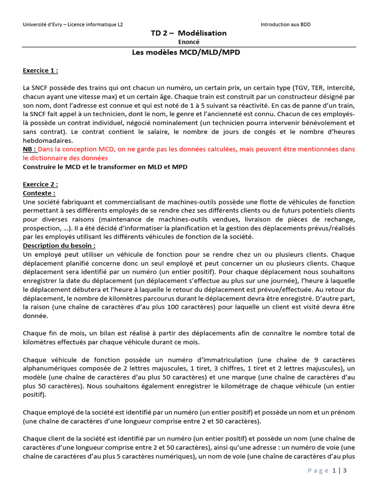 L2 TD2 BDD - Modélisation | PDF