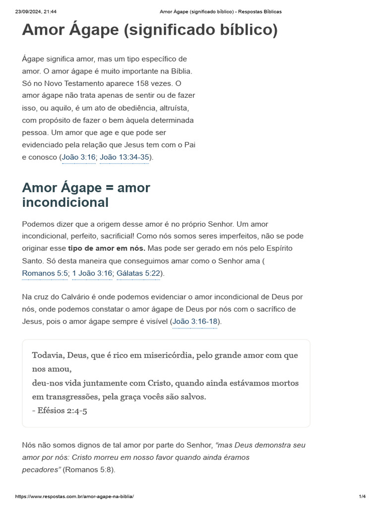 Amor Ágape (significado bíblico) - Respostas Bíblicas | PDF