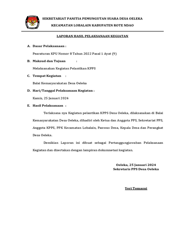 LPJ Pelantikan KPPS | PDF