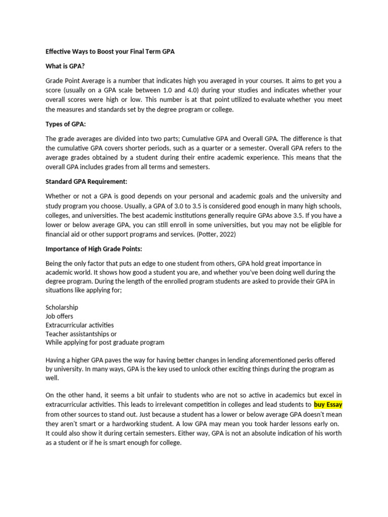 Effective Ways To Boost Your Final Term GPA | PDF | Academic Term