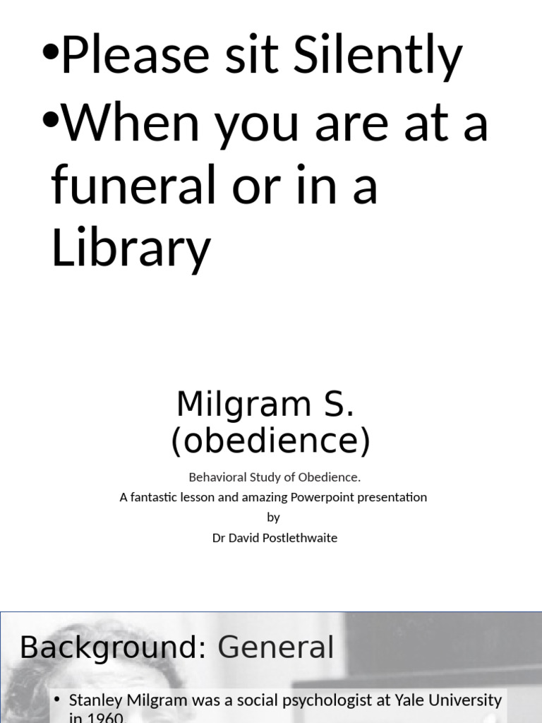 Milgram Obedience Powerpoint | PDF | Obedience (Human Behavior) | Wellness