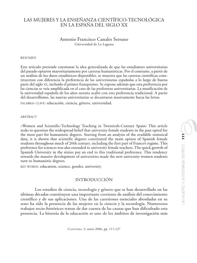 Las Mujeres Y La Enseñanza Científico-Tecnológica en La España Del Siglo XX Antonio Francisco ...