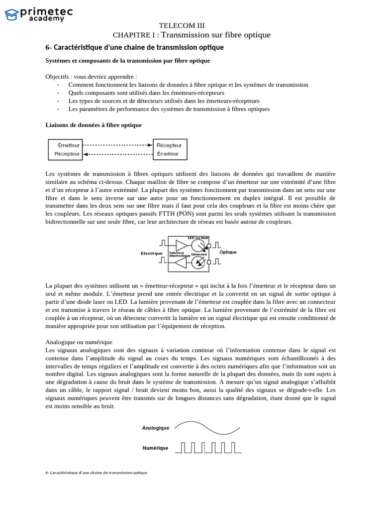 6_Caractéristique d’une chaine de transmission optique | PDF
