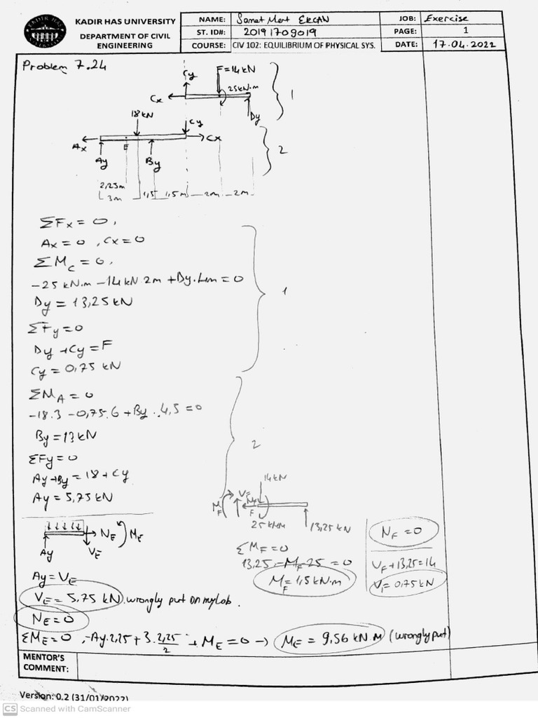 Week 8 - Internal Forces - Calculation Sheet | PDF