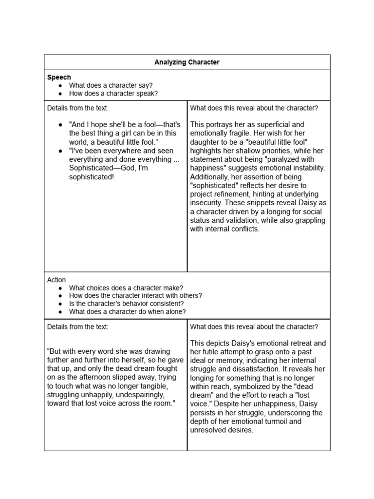 Analyzing Character Chart | PDF