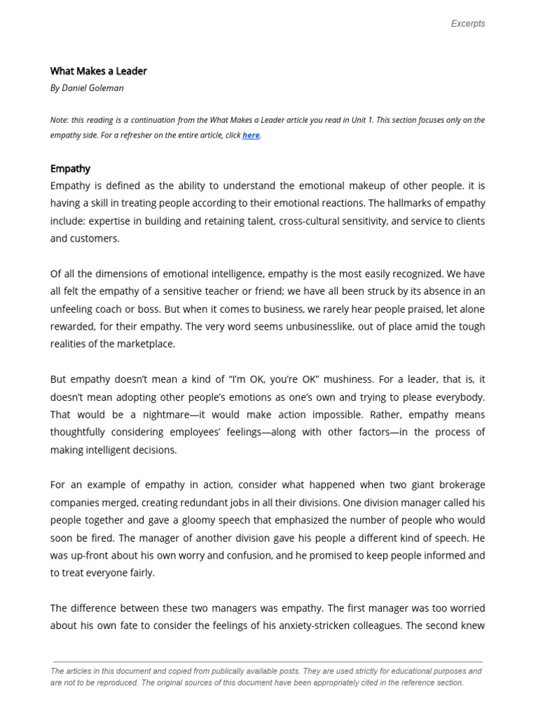 Empathy Readings Daniel Goleman Pdf