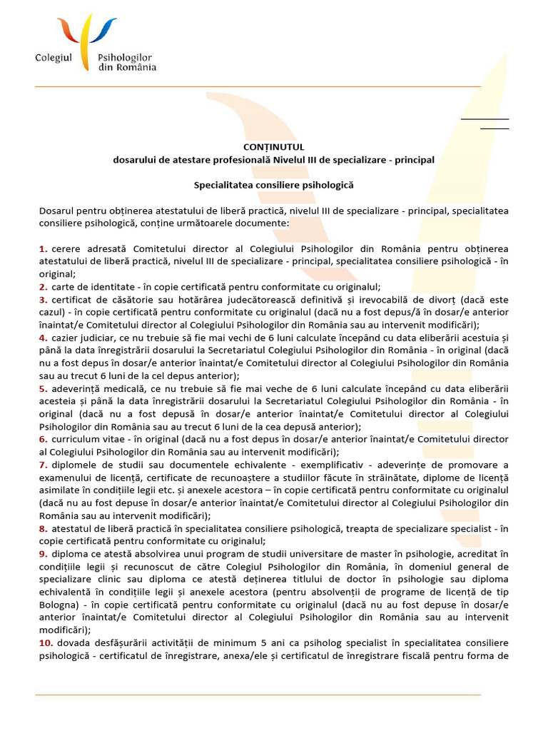 Anexa 4B - Continut Dosar Atestare Profesionala Nivelul III - Principal ...