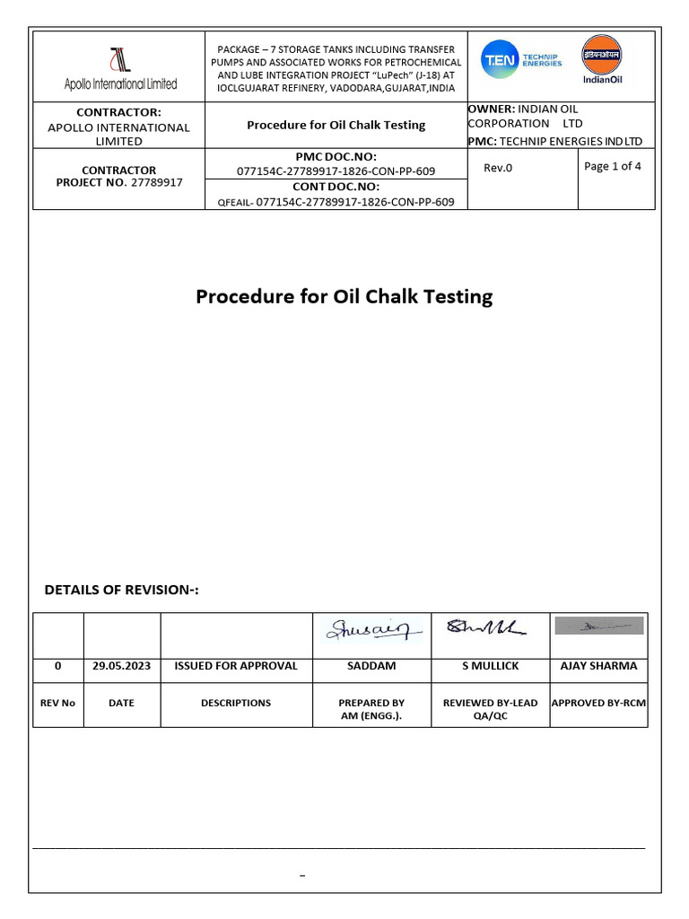 Oil Chalk Testing Procedure for Tanks | PDF | Welding | Technology ...