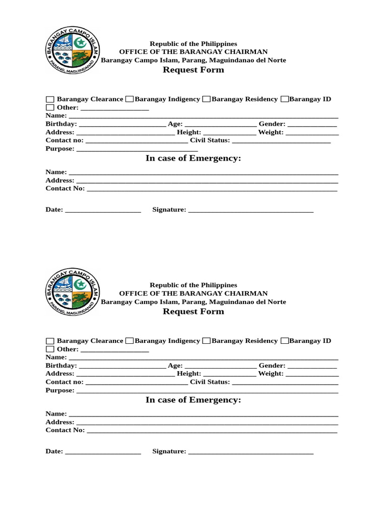Barangay Form | PDF