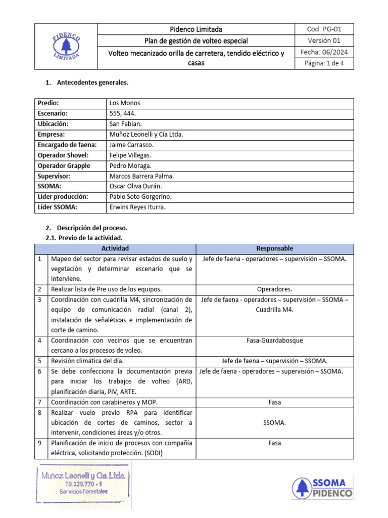 PG - 01 - Plan de Gestión Volteo Especial - Predio Los Monos | PDF