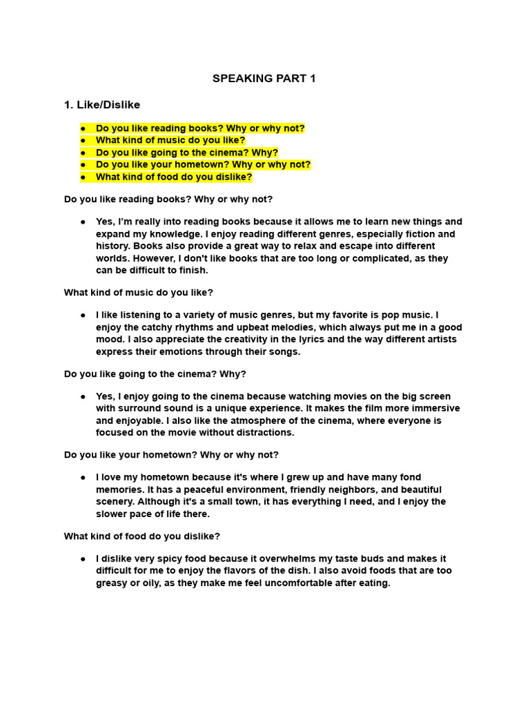 SPEAKING-PART-1-PRACTICE | PDF