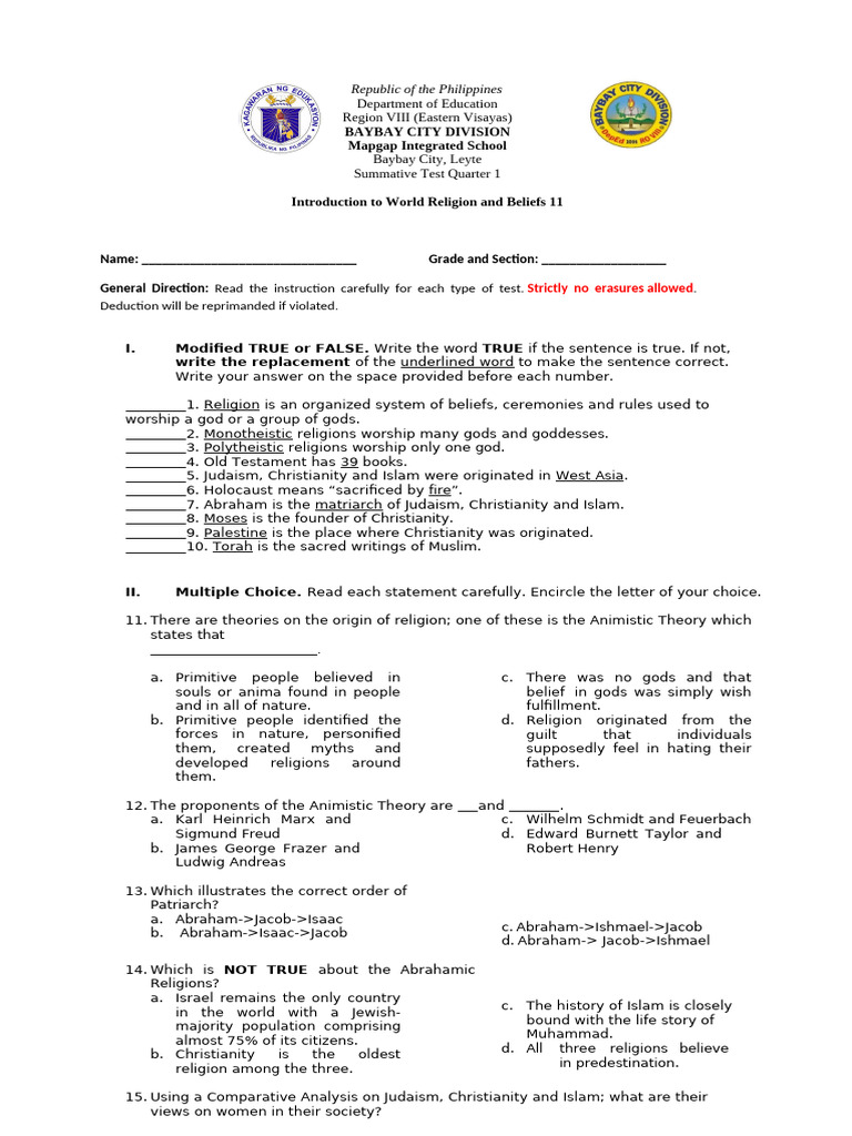 Test Items - Unfinished | PDF | Abrahamic Religions | Religion ...