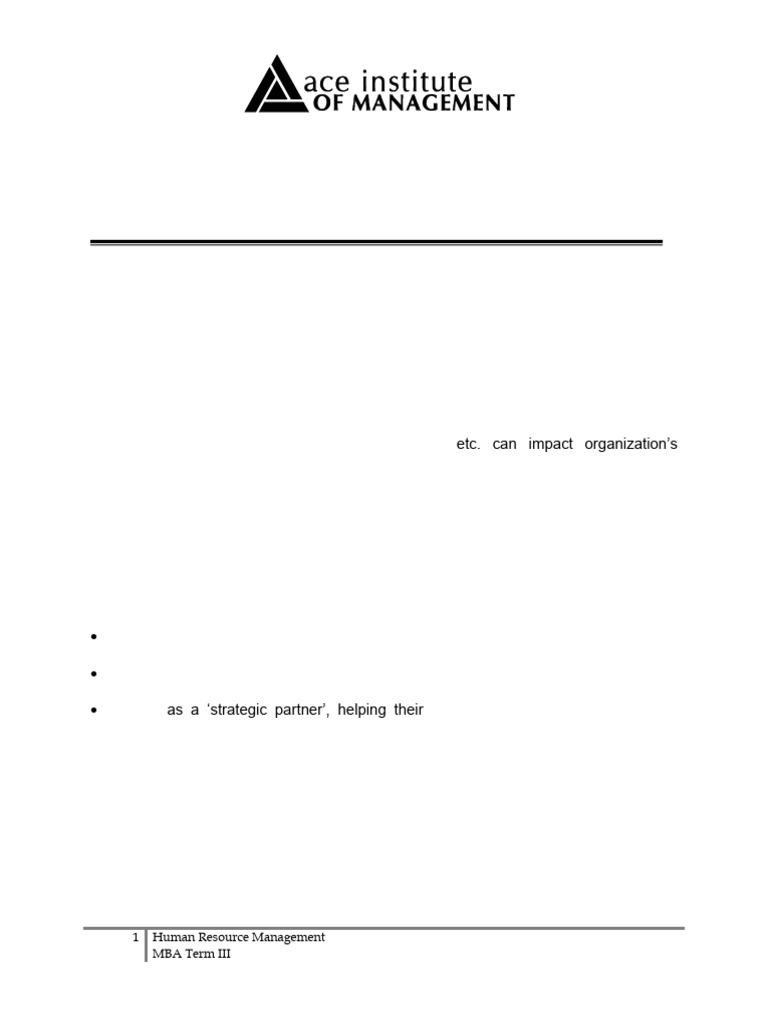 MBA HRM Course Outline | PDF