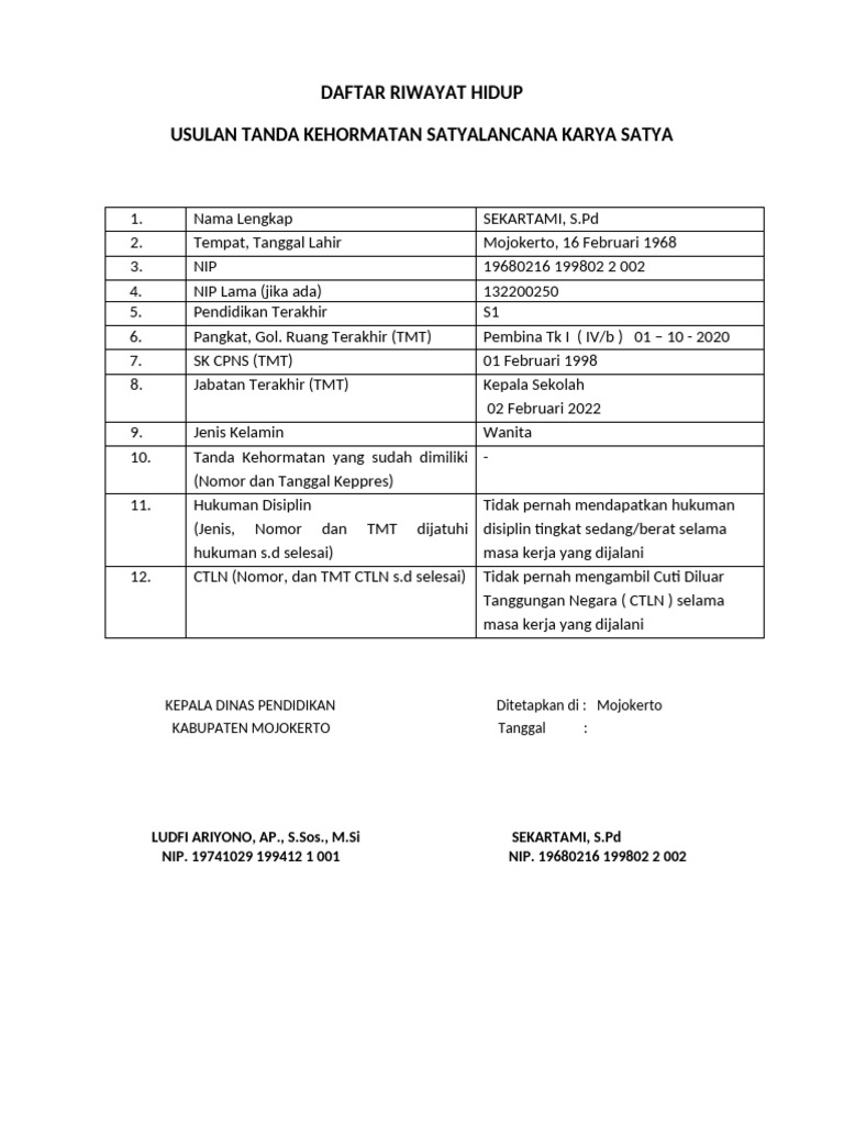 Contoh Format DRH SDN Sadartengah | PDF
