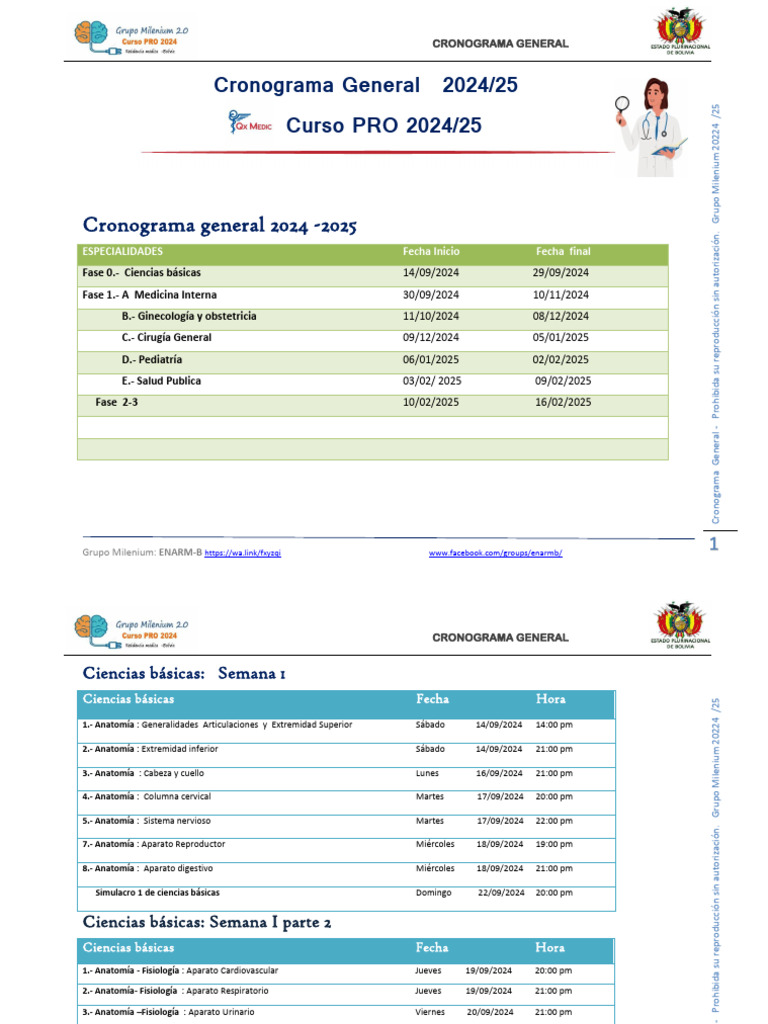 Cronograma General Del Curso Pro 11-2024 Cronograma General | PDF