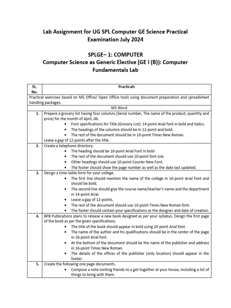 Lab Assignment For UG SPL Computer GE Science Practical Examination July 2024 | PDF | Pointer ...