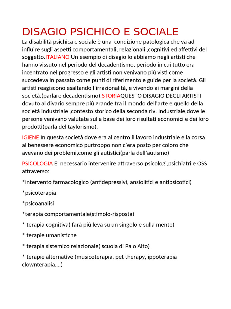 Tesina Disagio Psichico e Sociale | PDF