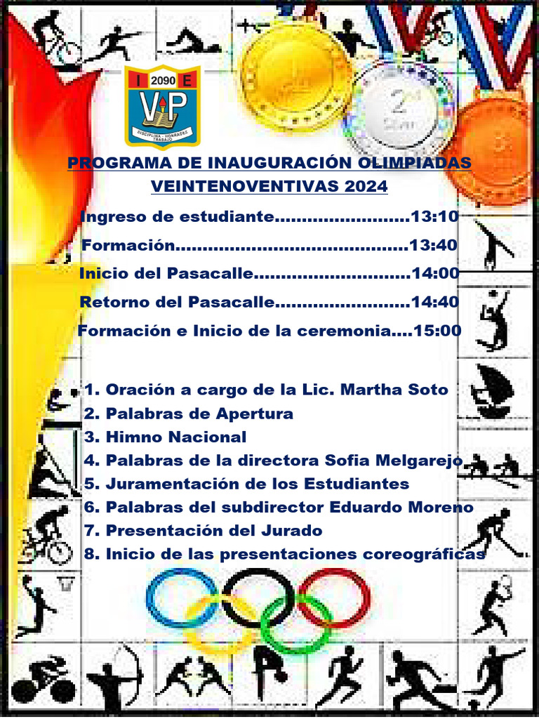 Programa de Inauguración Olimpiadas Veintenoventivas 2024 | PDF