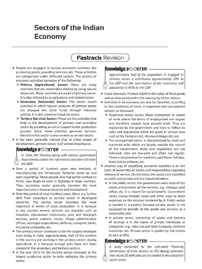 Sectors of Indian economy class 10 economics | PDF