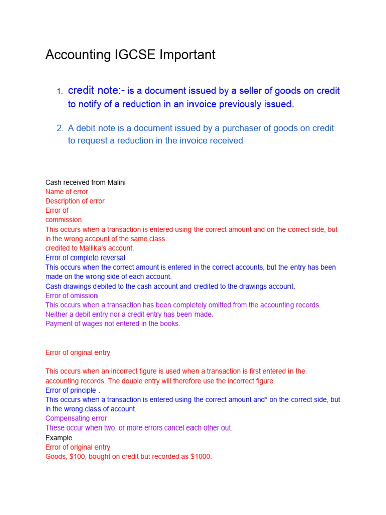 Accounting IGCSE Important | PDF