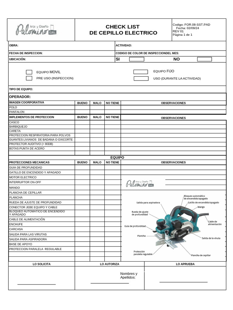 08.-Reg-08 Check List de Cepillo Electrico | PDF