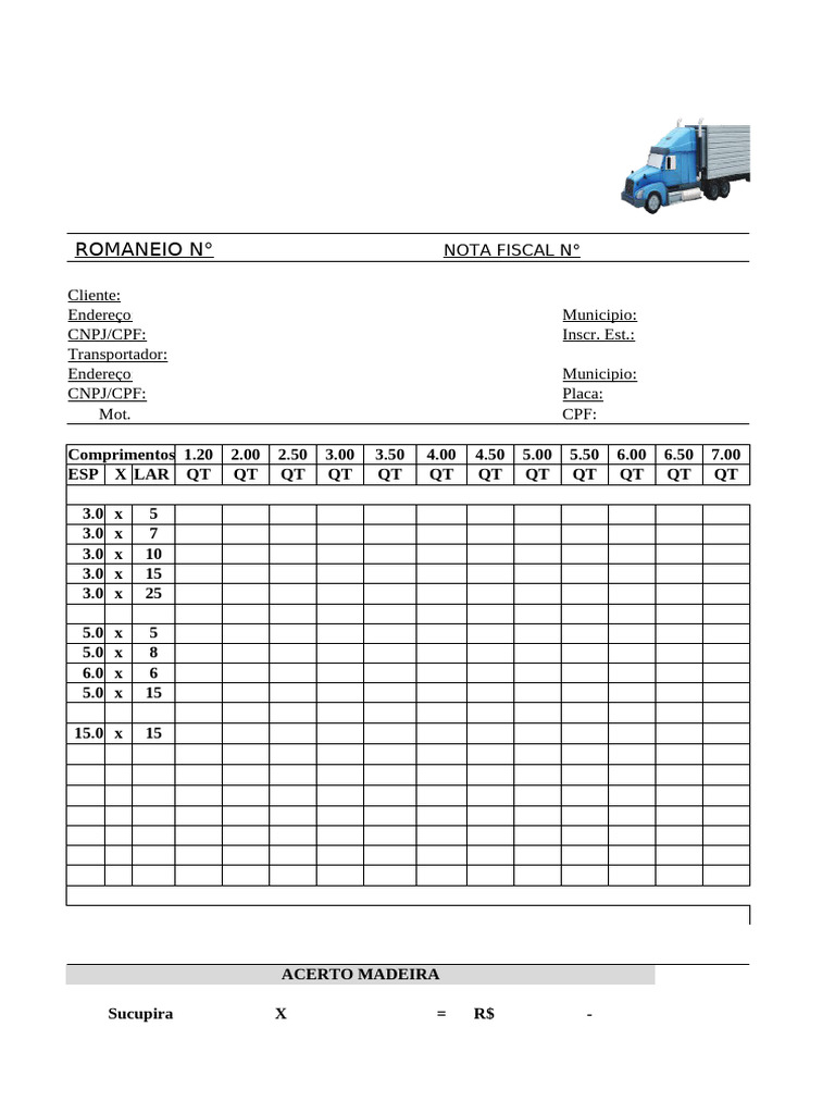 Romaneio - Modelo | PDF