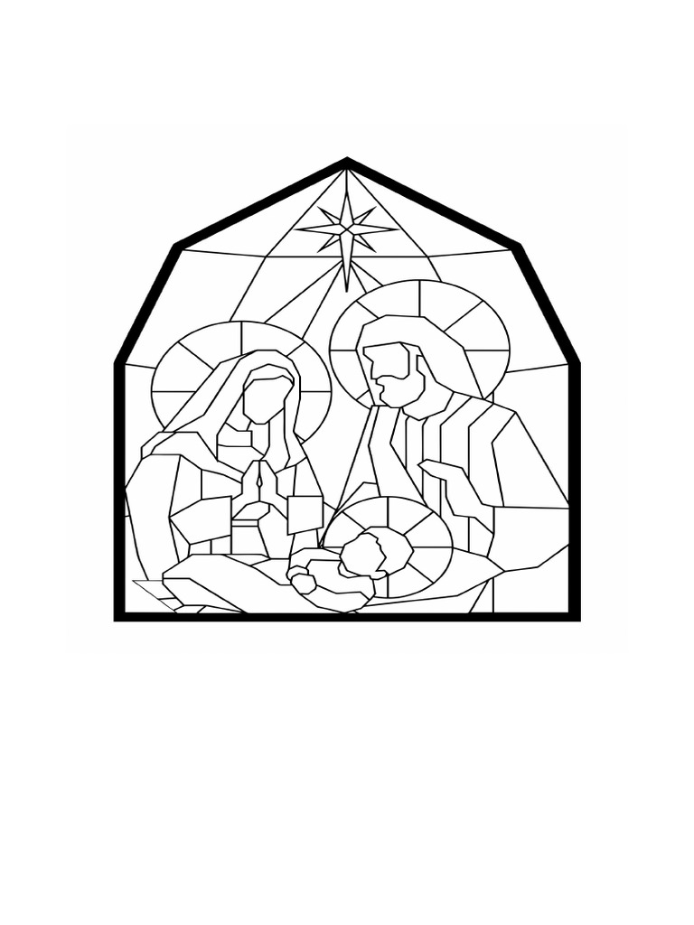 Christmas Nativity Scene Stained Glass Coloring Page Printablen - 5342 ...