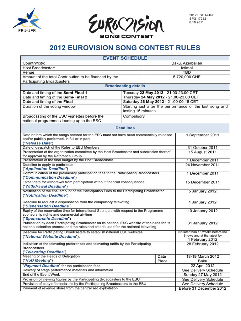 2012 Eurovision Song Contest Rules - SVT | PDF