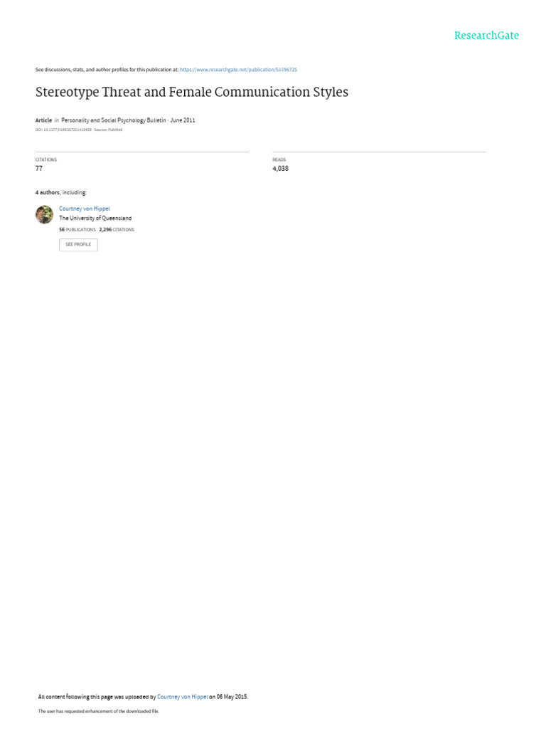 Stereotype Threat and Female Communication Styles | PDF