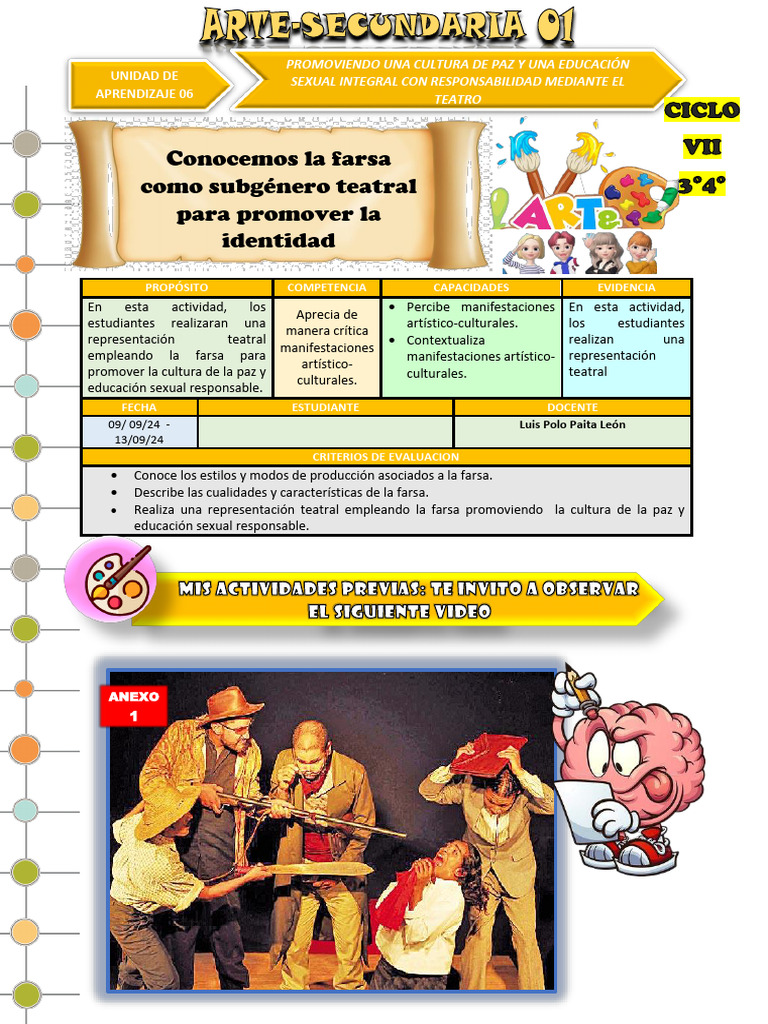 Conocemos La Farsa Como Subgénero Teatral para Promover La Identidad | PDF