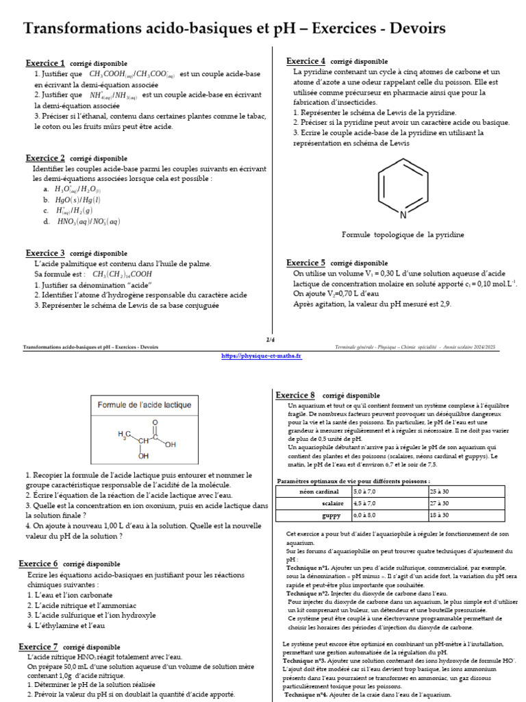 Modelisation Transformations Acido Basiques Exercices | PDF