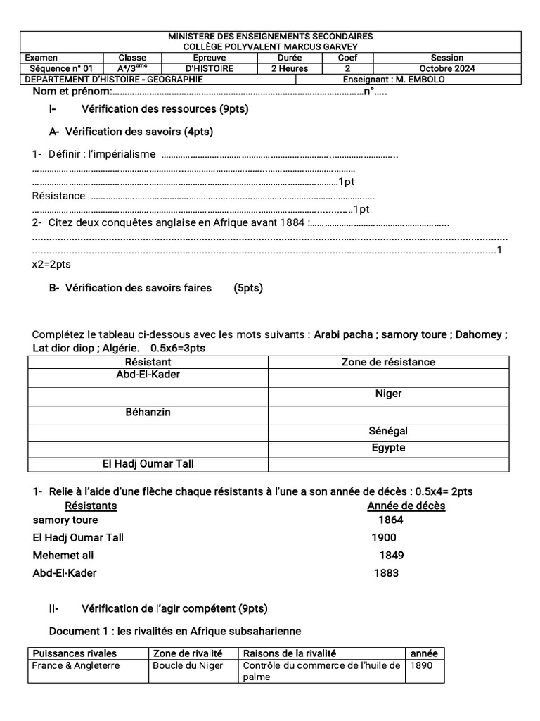 3eme Seq 1 Hist MG | PDF
