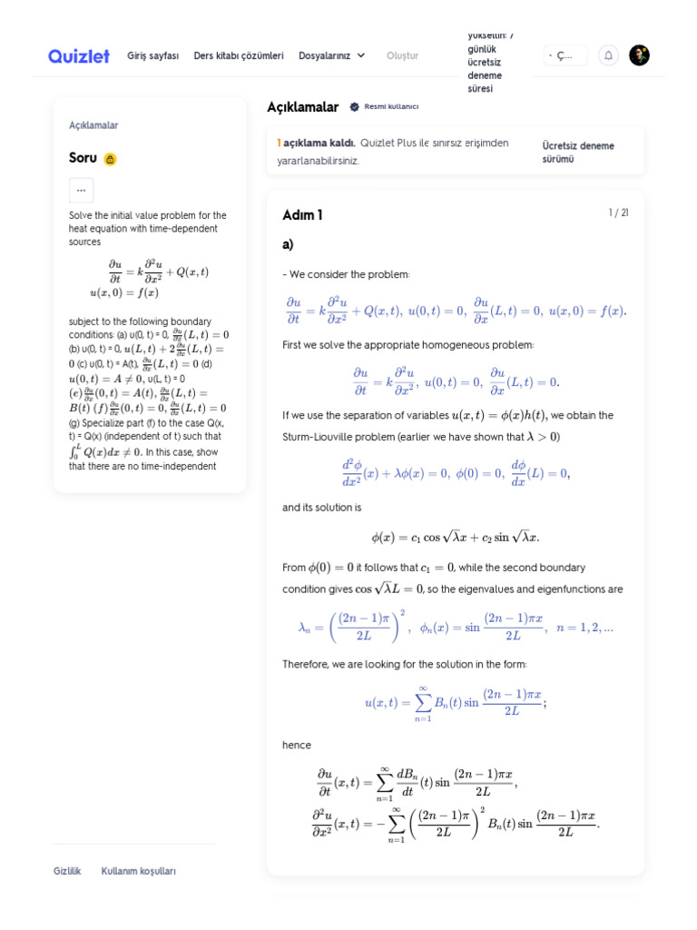 Solve The Initial Value Problem For The Heat Equation With T - Quizlet | PDF