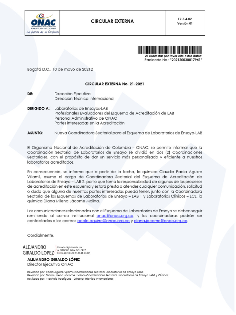 Circular Externa No 21 de 2021 Nueva Coord LAB Rev2MR-AGL 2 | PDF