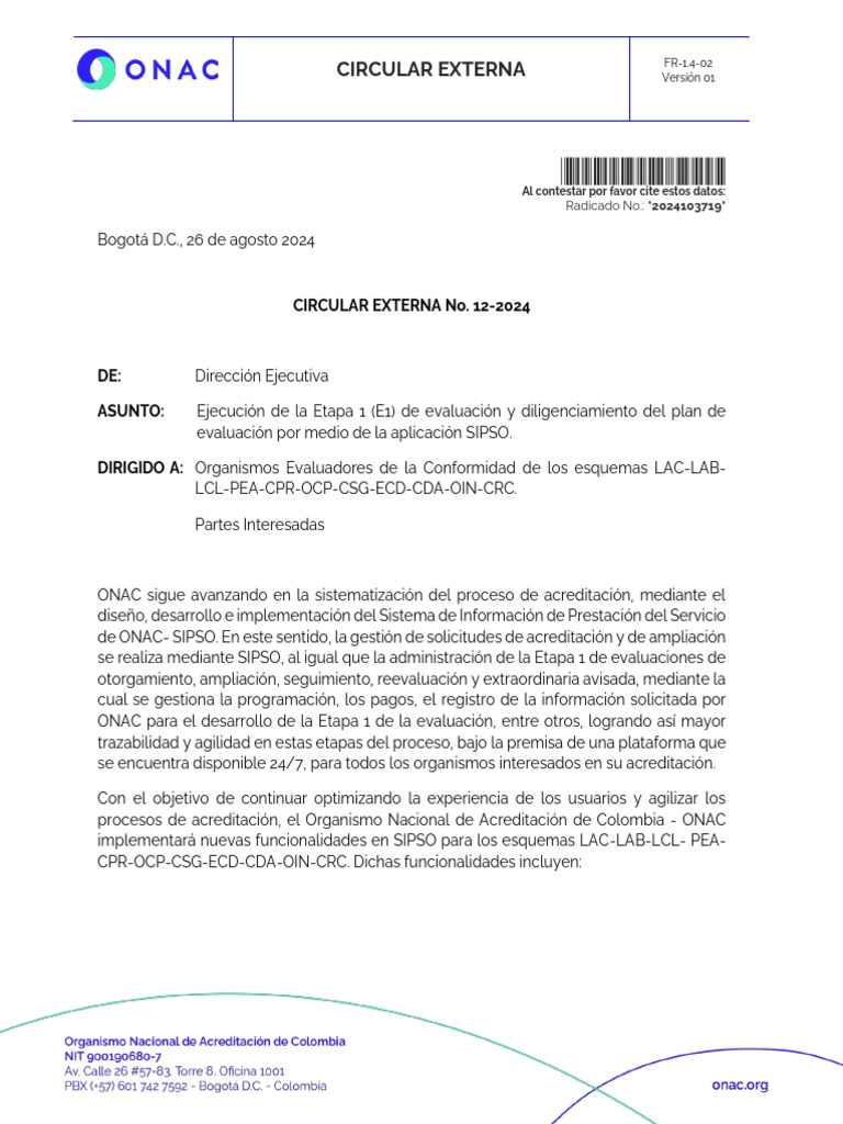 Circular Externa No 12 2024 OEC Ejecucion de Etapa 1 y Diligenciamiento de Plan de Evaluacion ...