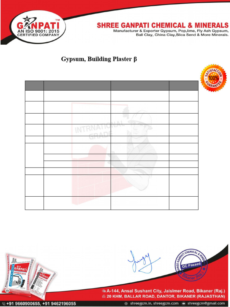Gypsum Testing Report for Building Plaster | PDF