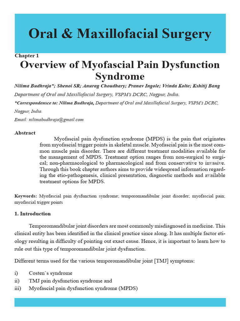 Overview of Myofascial Pain Dysfunction | PDF
