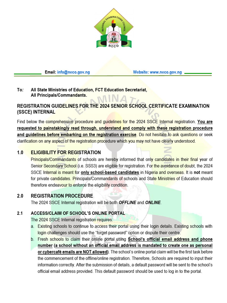 2024 Ssce Internal Registration Guidelines | PDF
