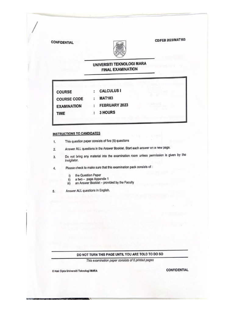 Mat183 Feb23 Q | PDF