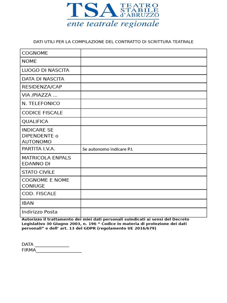 MODULO Richiesta Dati Scritturati Da Compilare-2 | PDF