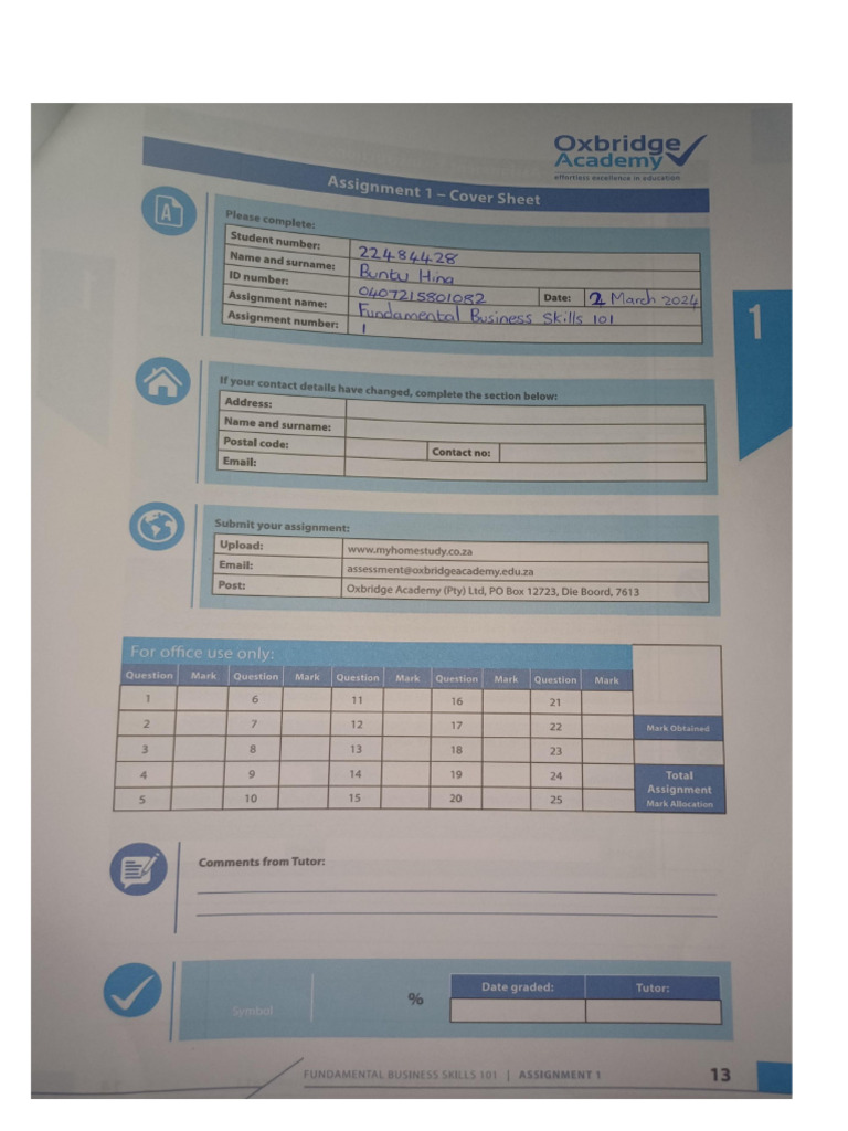 Oxbridge Academy Assignment 1 | PDF