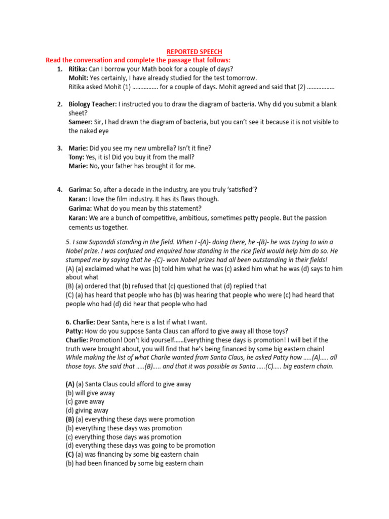 Reported Speech - Grade 9 | PDF