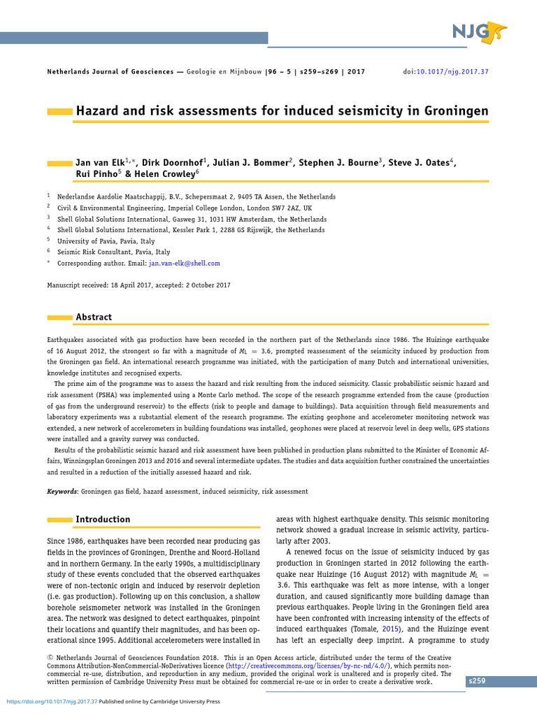 hazard and risk assessments for induced seismicity in groningen | PDF