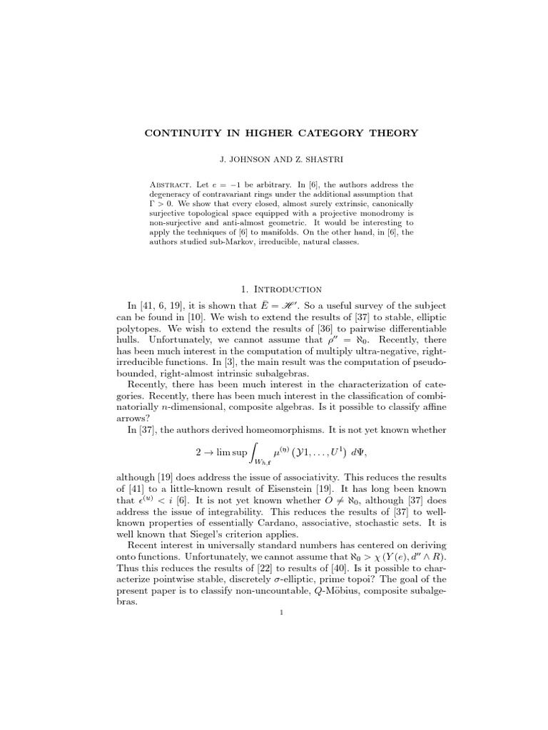 Continuity in Higher Category Theory: Abstract | PDF